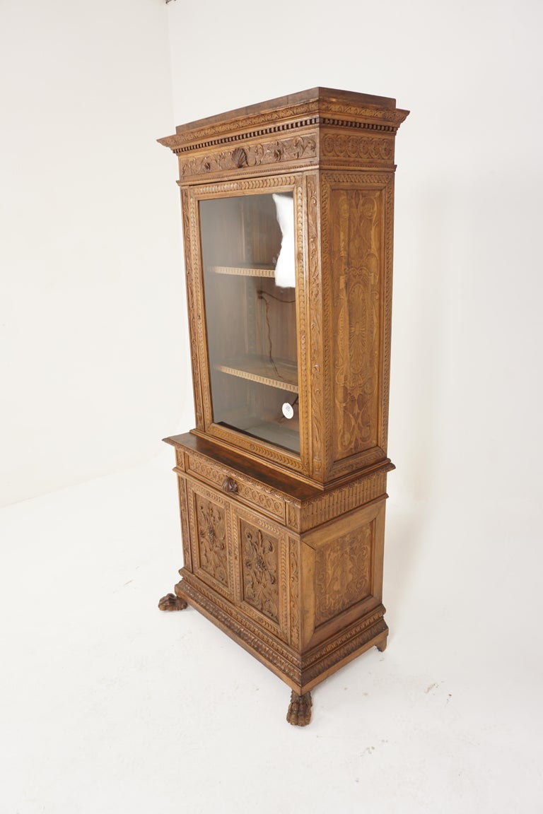 Vintage Carved Walnut Display Cabinet, China Cabinet, India 1940, H684 For Sale at 1stDibs