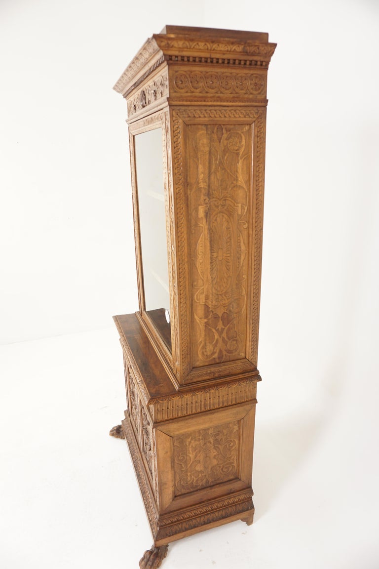 Vintage Carved Walnut Display Cabinet, China Cabinet, India 1940, H684 For Sale at 1stDibs