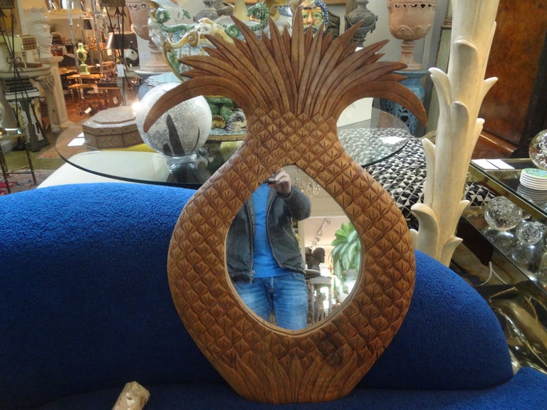 Vintage Carved Wood Pineapple Mirror For Sale at 1stDibs