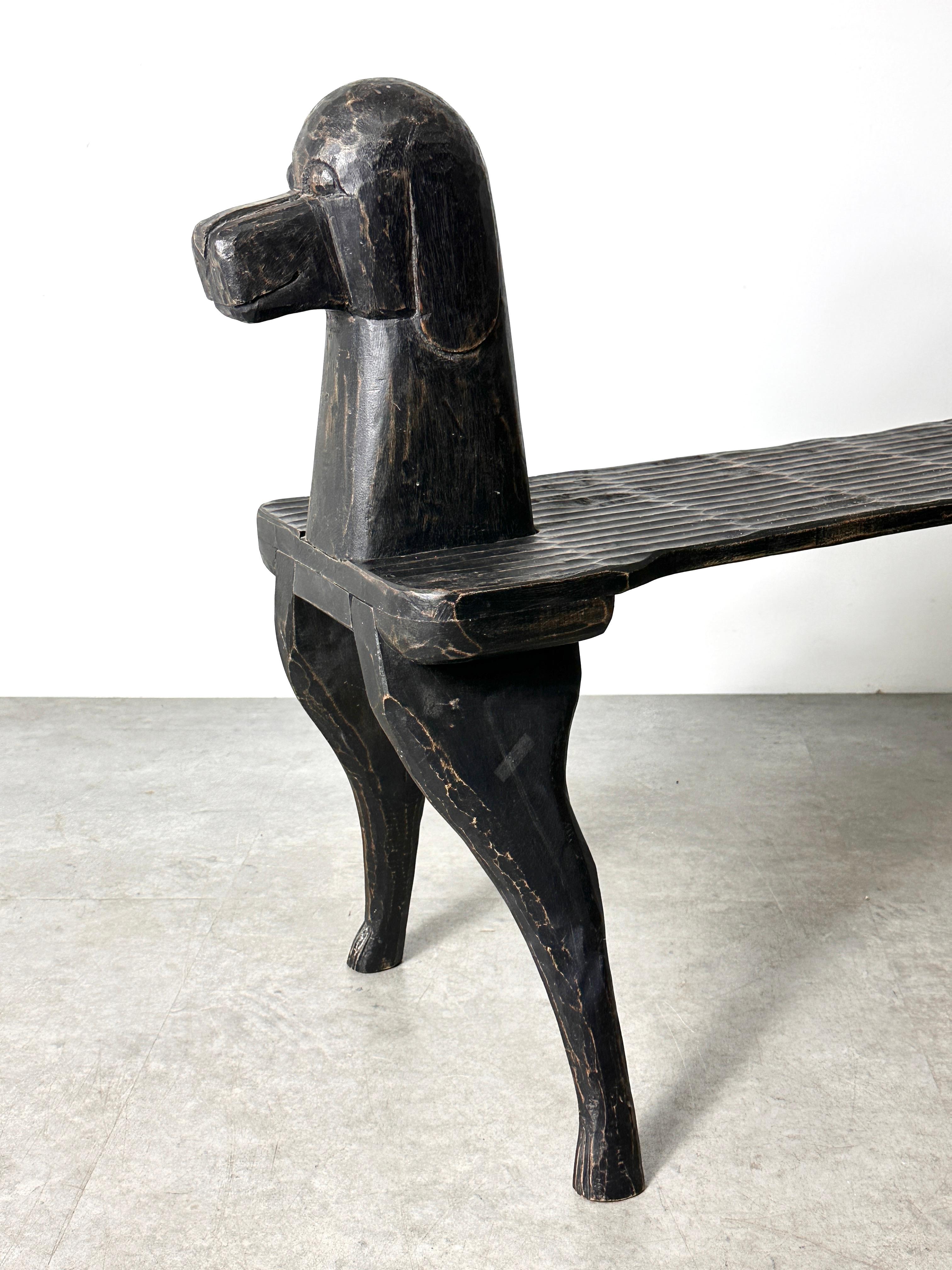 Vintage Carved Wooden Folk Art Dog Bench Stephen Huneck Attributed at ...