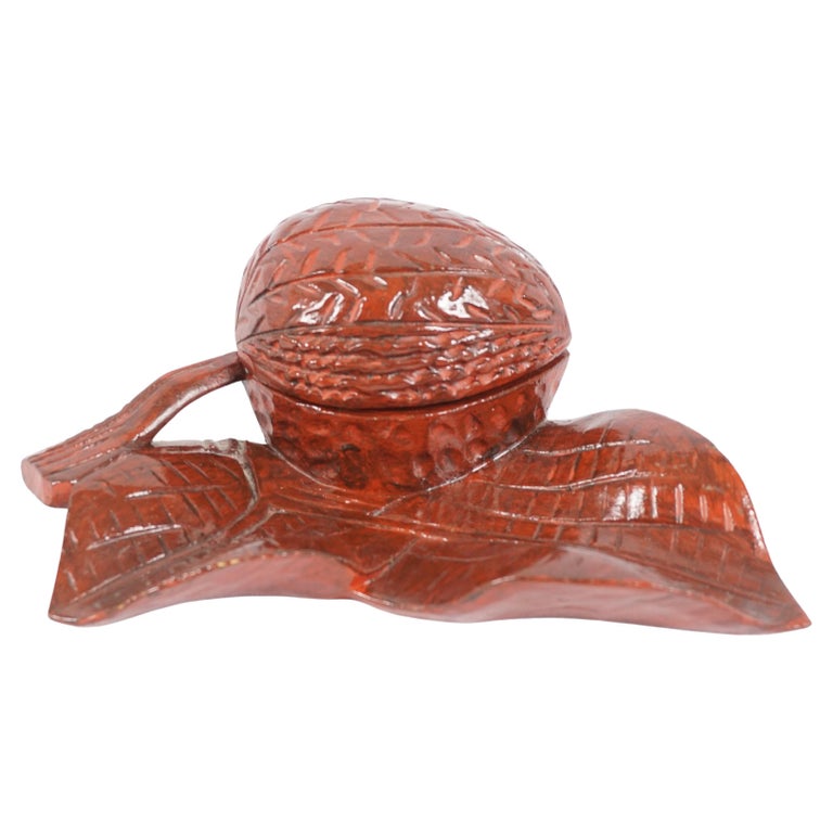 Vintage Carved Wooden Inkwell, Shape of a Nut, European 1930, H308 For ...