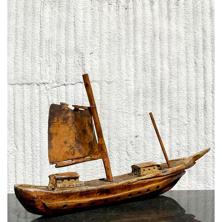 Vintage Carved Wooden Ship Model For Sale at 1stDibs