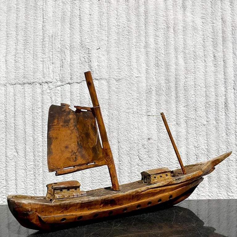 Vintage Carved Wooden Ship Model For Sale at 1stDibs