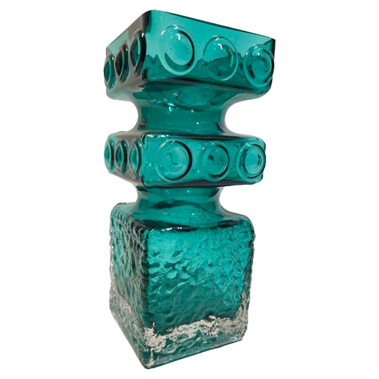 Vintage Blenko Vase in Green Glass with Overall Raised Molded Designs ...