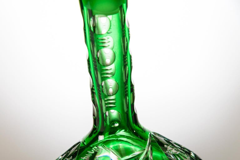 Vintage Cased Green Crystal Bar Set with Tray Decanter and 6 Cocktail ...