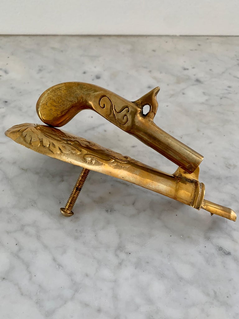 Vintage Cast Brass Pistol Gun Door Knocker For Sale at 1stDibs