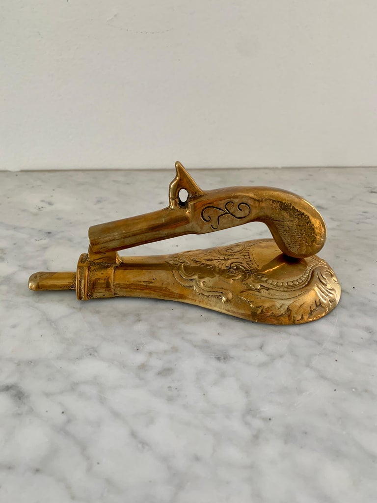 Vintage Cast Brass Pistol Gun Door Knocker For Sale at 1stDibs