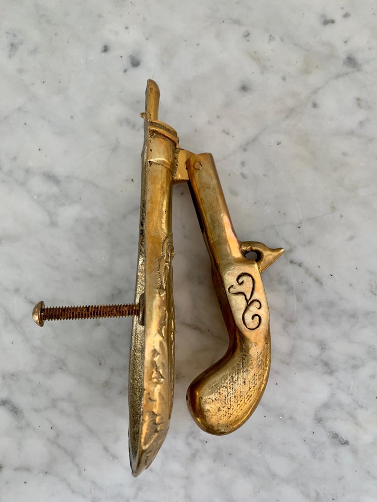 Vintage Cast Brass Pistol Gun Door Knocker For Sale at 1stDibs