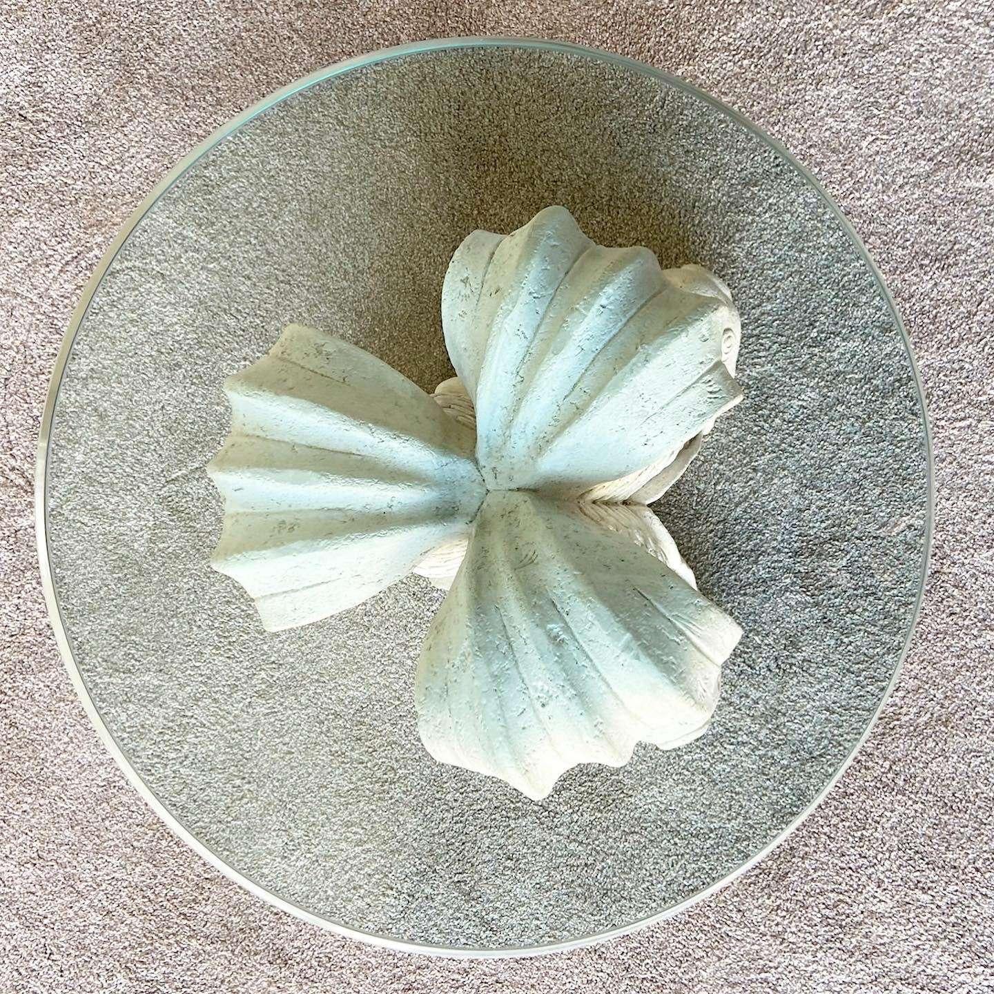 Vintage Cast Cement Fish Glass Top Side Table by Bon Art For Sale at ...