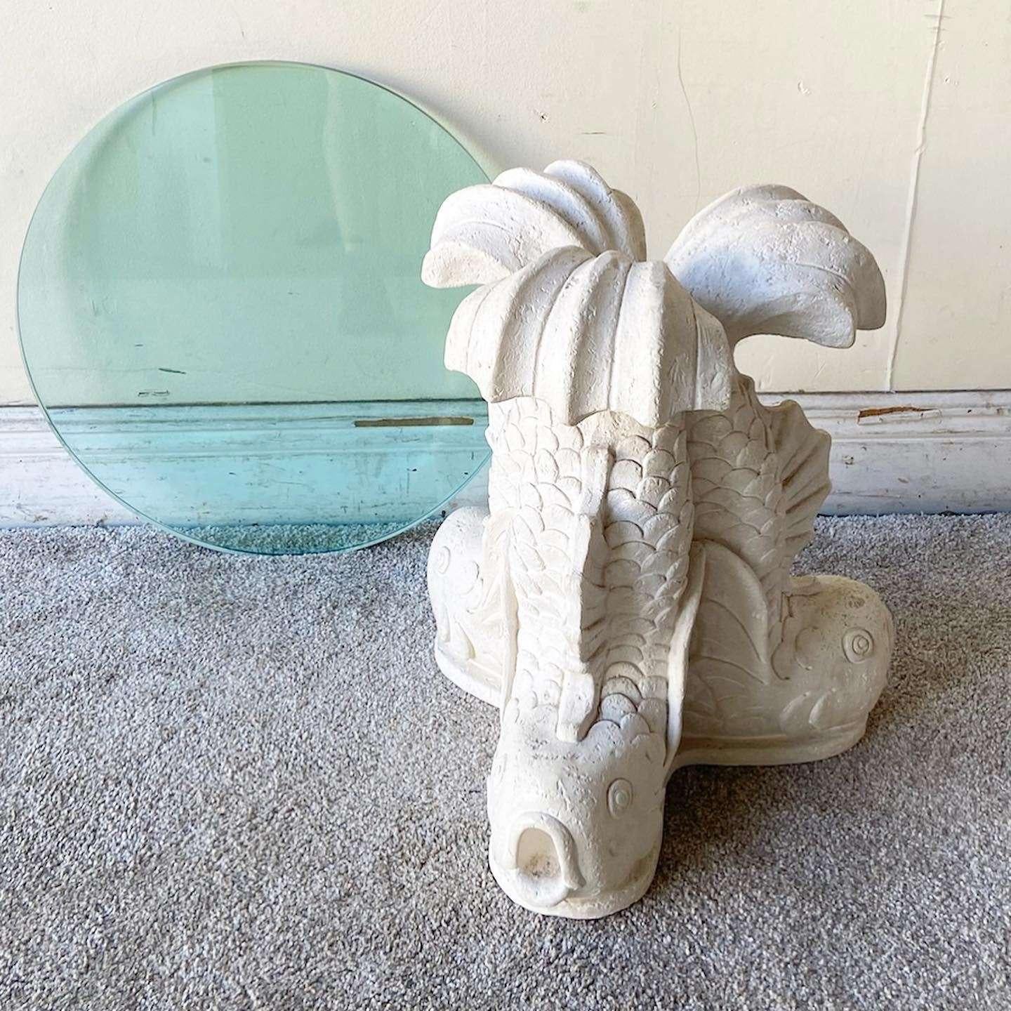 Vintage Cast Cement Fish Glass Top Side Table by Bon Art For Sale at ...