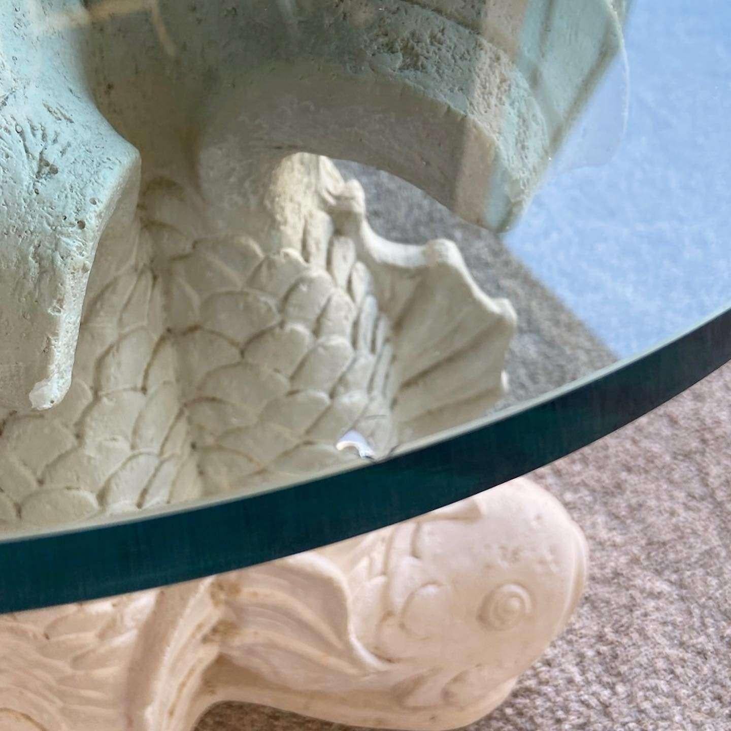 Vintage Cast Cement Fish Glass Top Side Table by Bon Art For Sale at ...