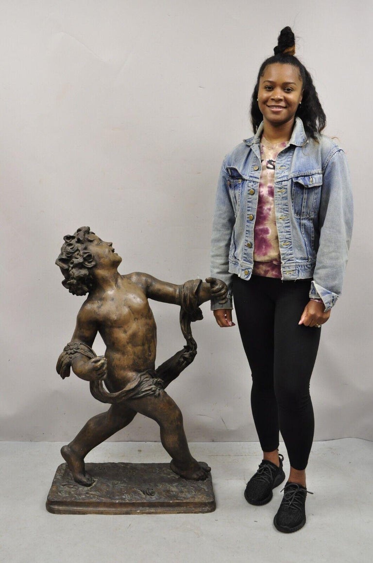 Vintage Cast Fiberglass Bronze Finish Merry Walking Cherub Statue ...