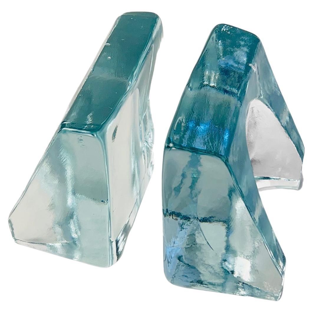 Vintage Cast Glass Bookends by Blenko For Sale at 1stDibs