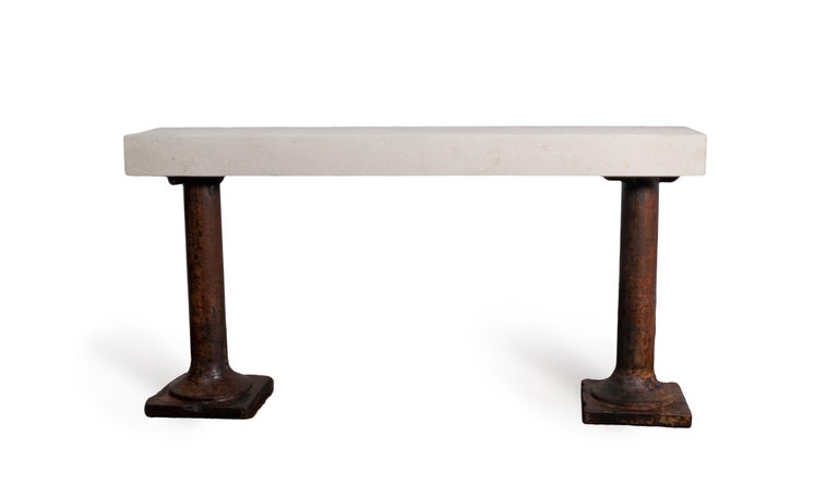 Vintage Cast Iron Architectural Columns Supporting a Limestone Plinth ...