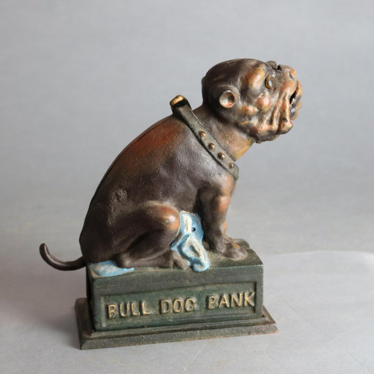 Vintage Cast Iron Book of Knowledge Bull Dog Mechanical Bank:: 20th ...