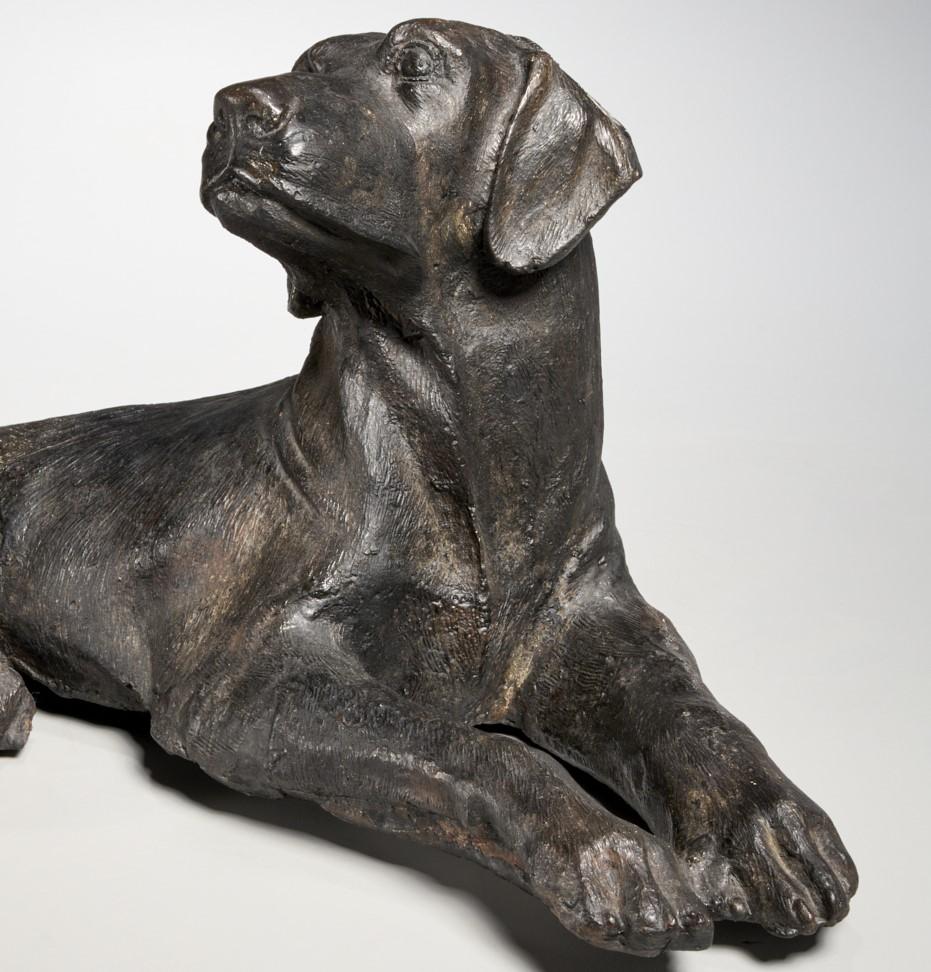Vintage Cast Iron Model of a Recumbent Black Labrador For Sale at 1stDibs