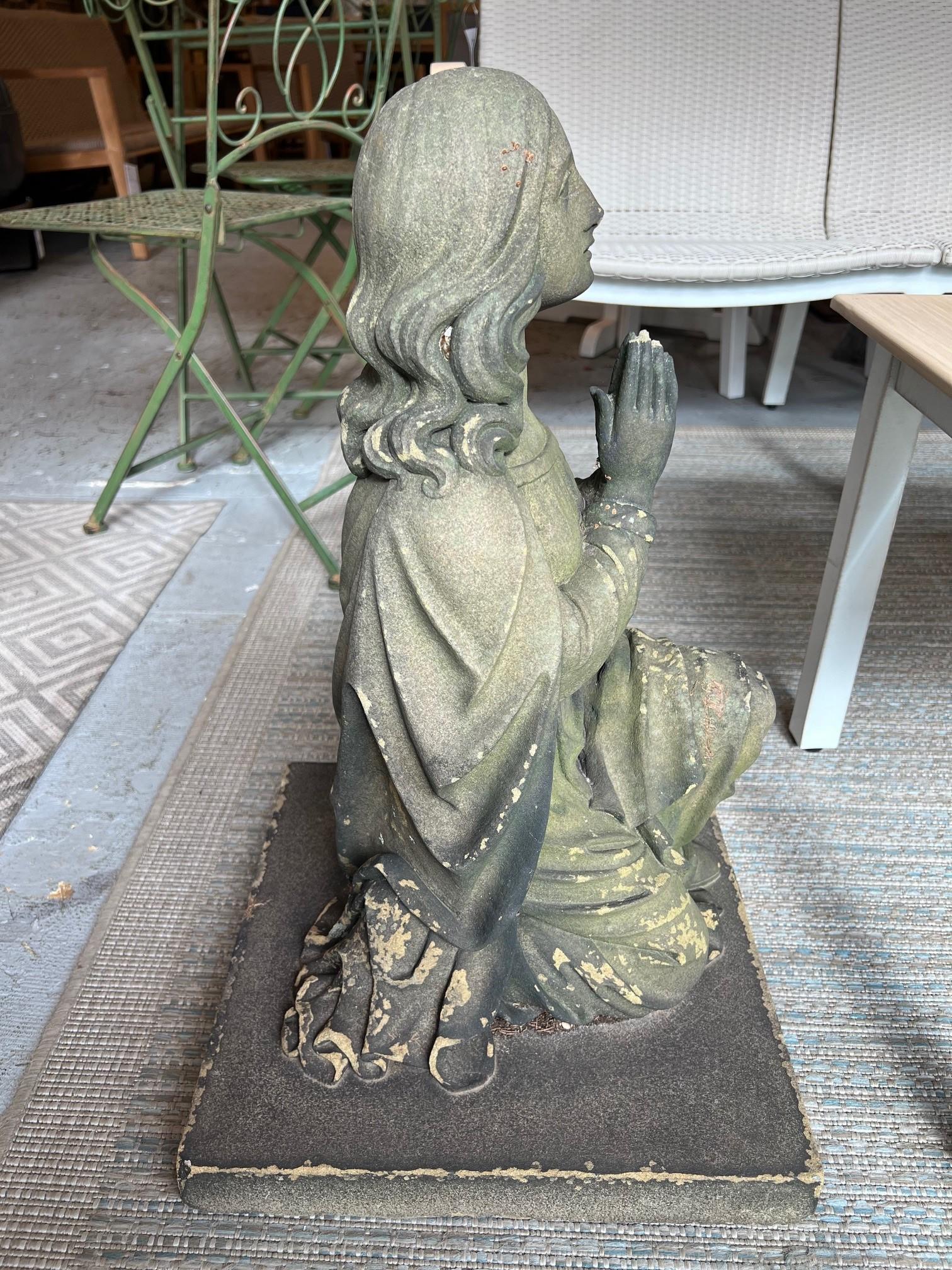 Vintage Cast Stone Outdoor Garden Statue of Figural Female Kneeling in ...
