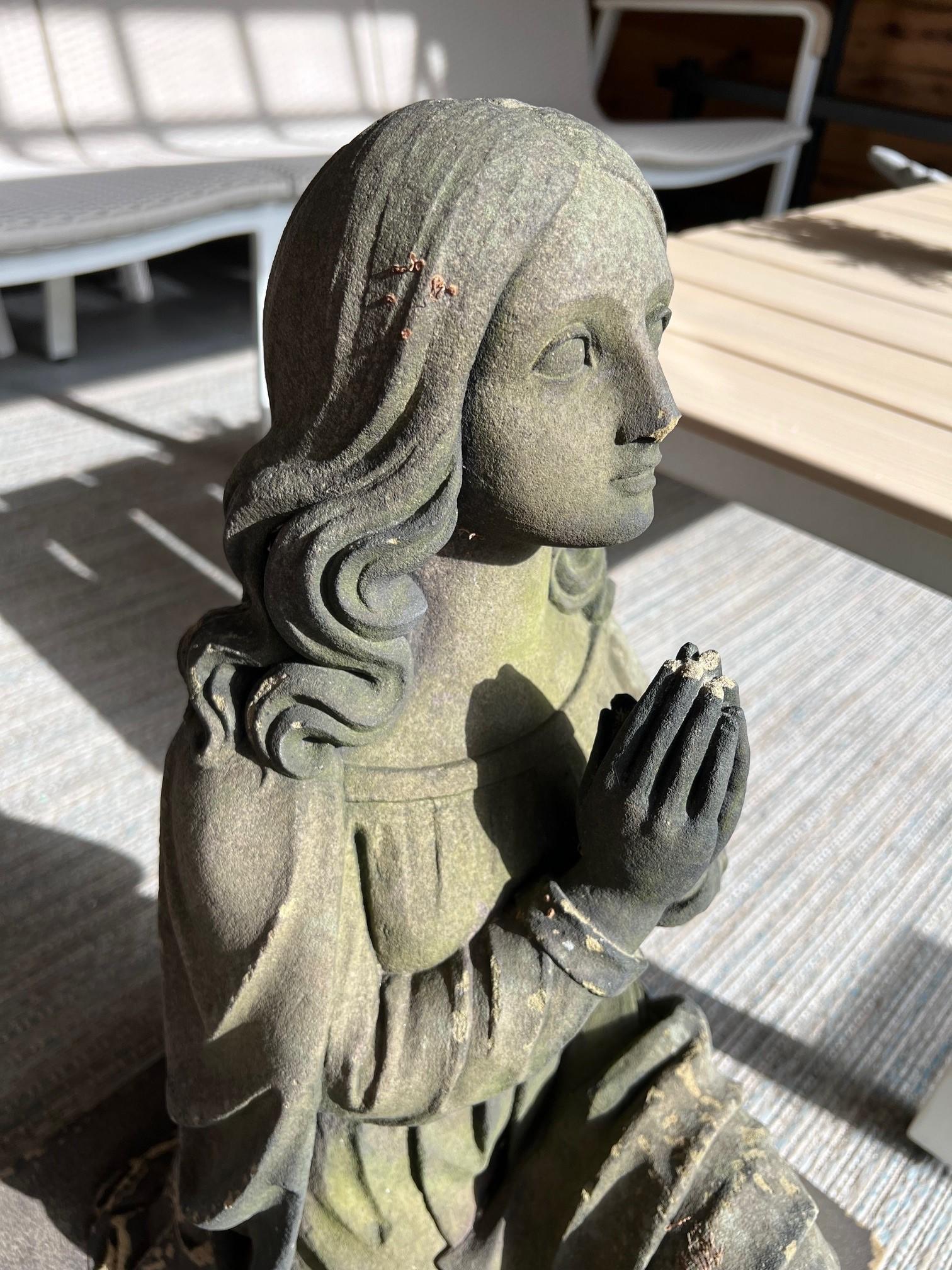 Vintage Cast Stone Outdoor Garden Statue of Figural Female Kneeling in ...