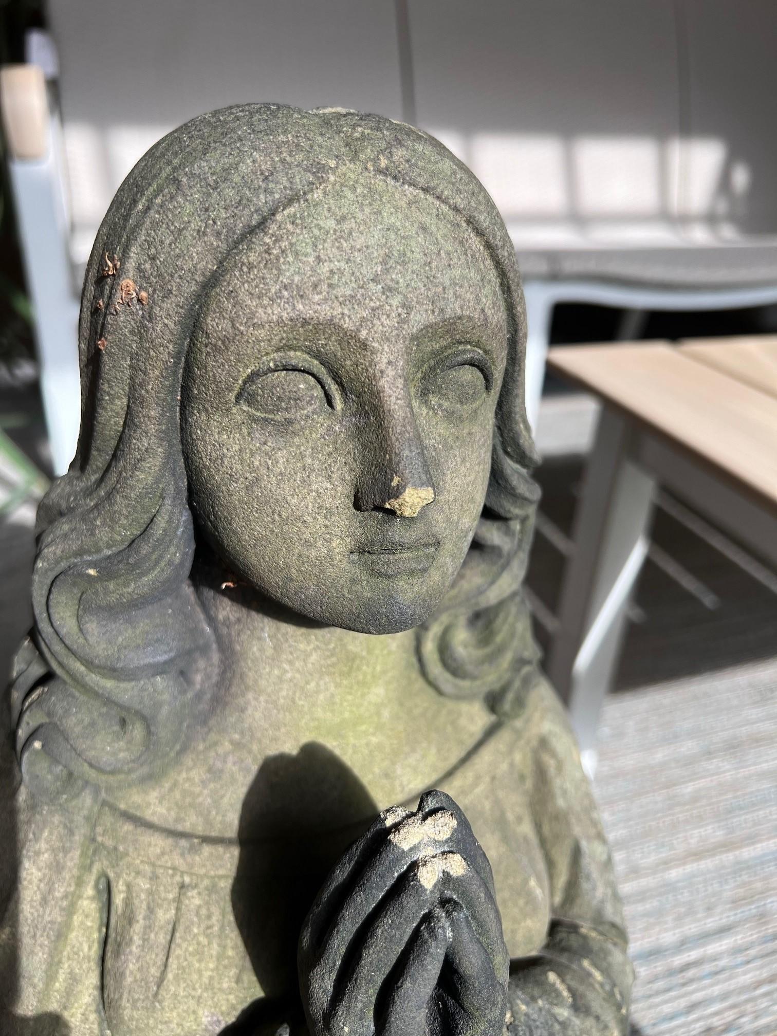 Vintage Cast Stone Outdoor Garden Statue of Figural Female Kneeling in ...