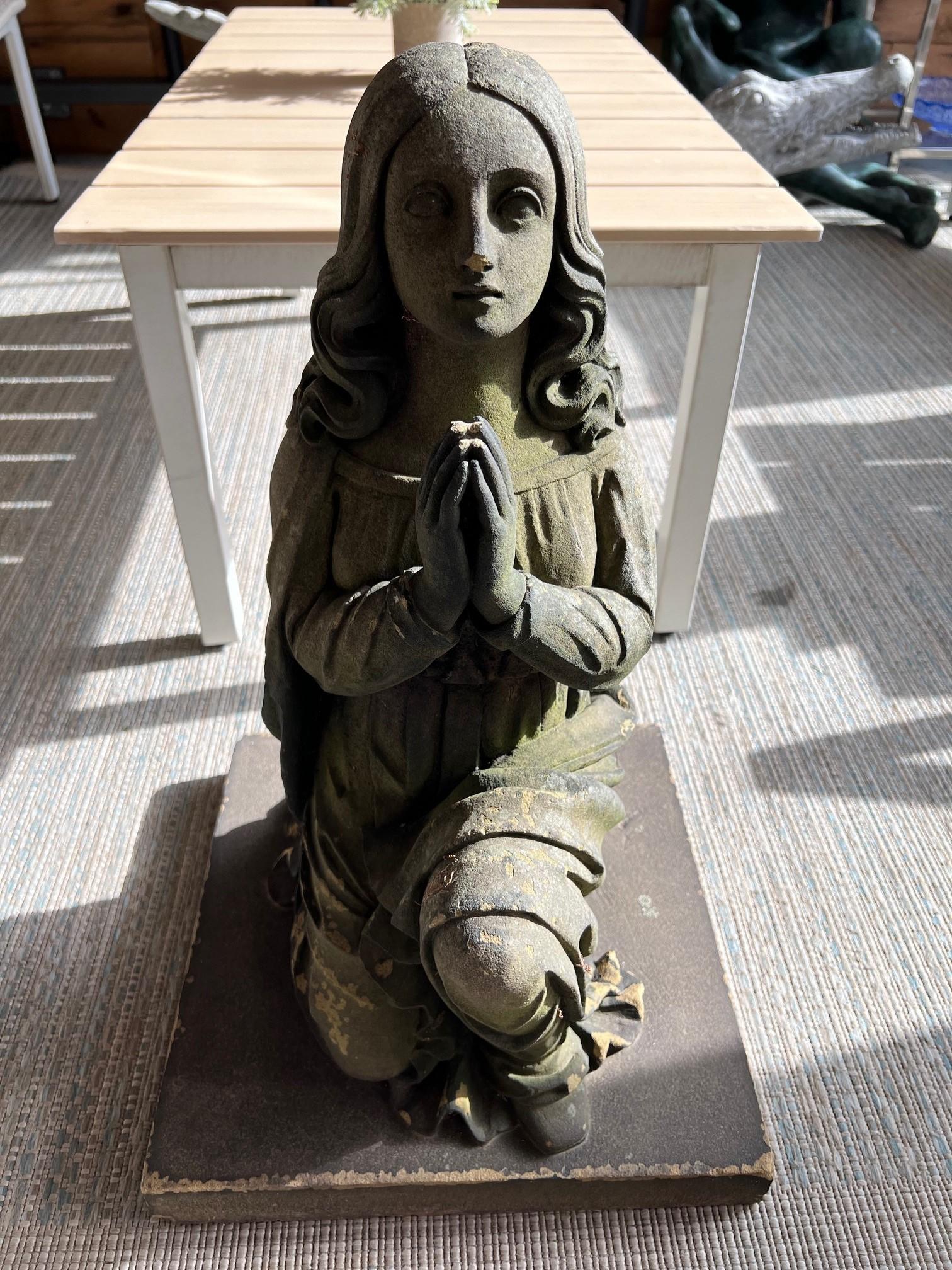 Vintage Cast Stone Outdoor Garden Statue of Figural Female Kneeling in ...
