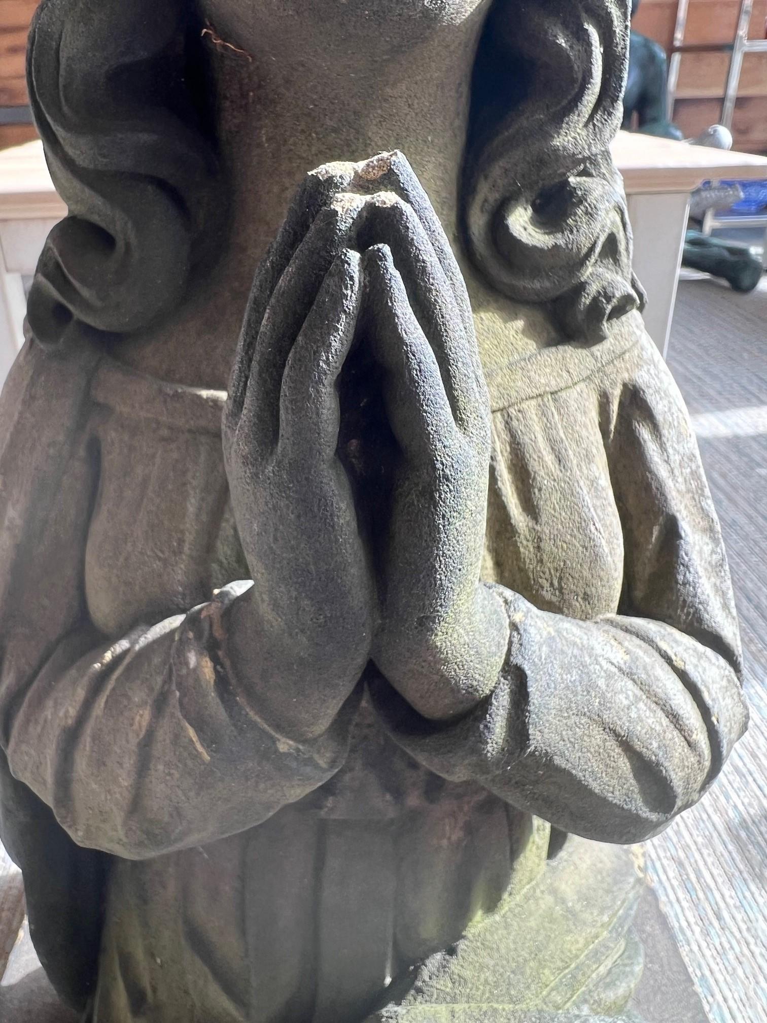 Vintage Cast Stone Outdoor Garden Statue of Figural Female Kneeling in ...
