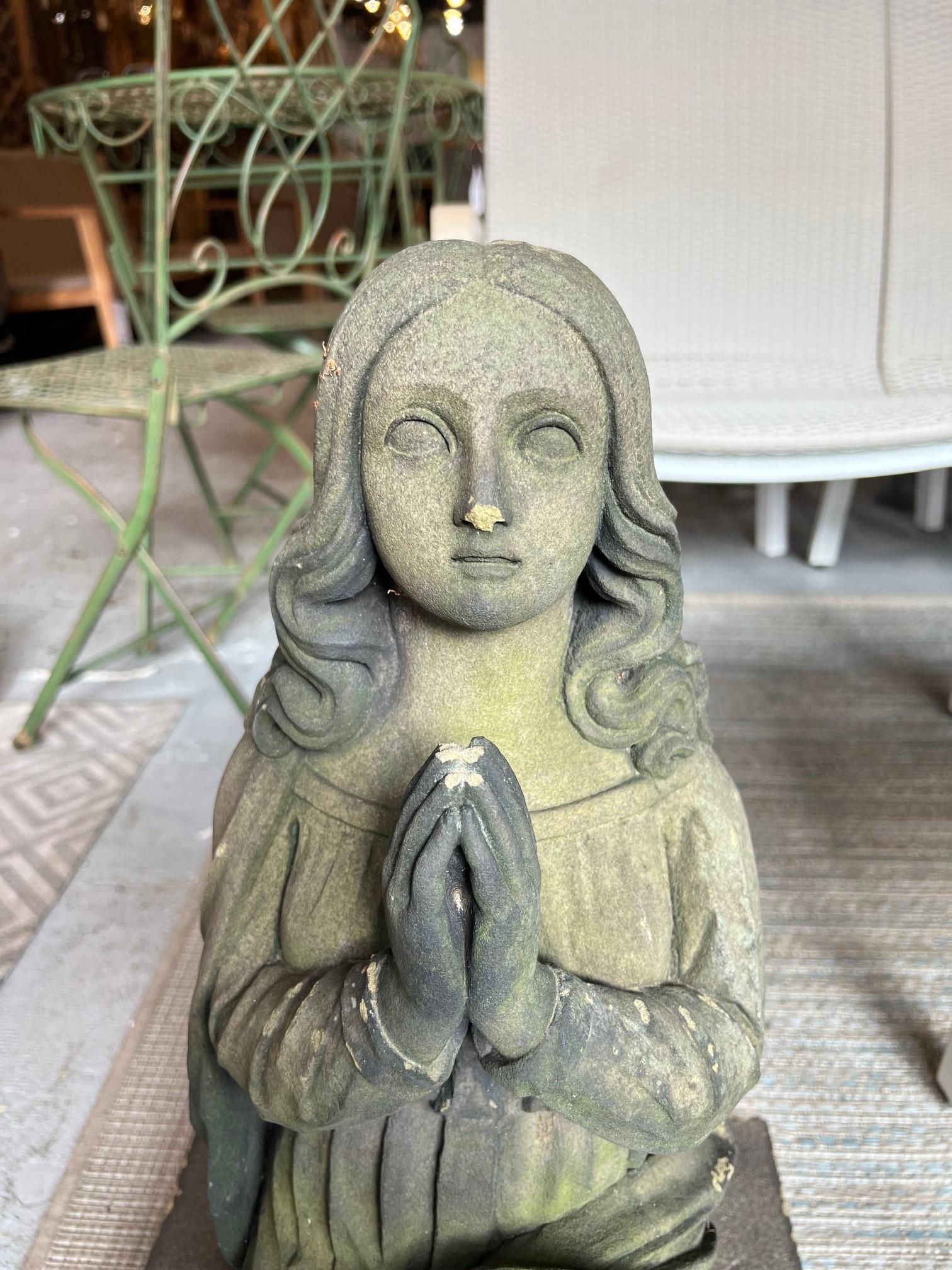 Vintage Cast Stone Outdoor Garden Statue of Figural Female Kneeling in ...