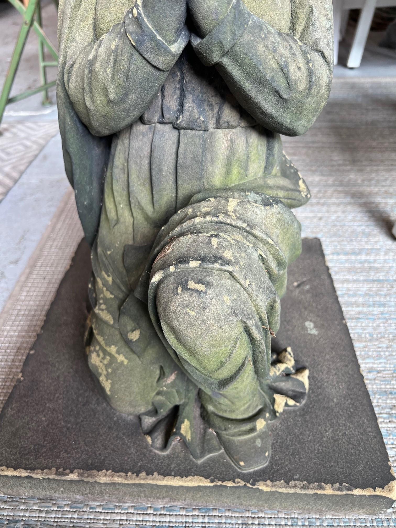 Vintage Cast Stone Outdoor Garden Statue of Figural Female Kneeling in ...