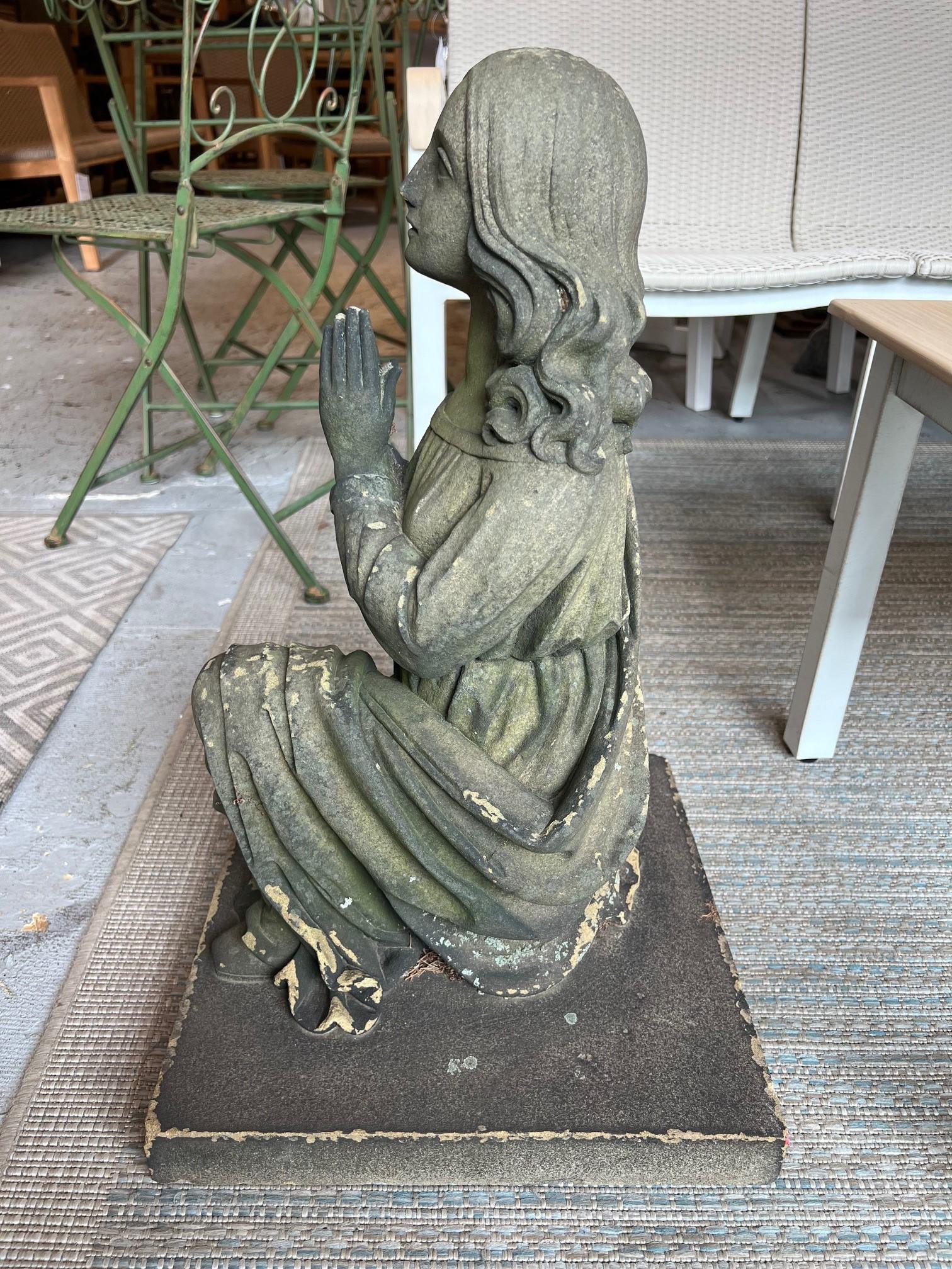 Vintage Cast Stone Outdoor Garden Statue of Figural Female Kneeling in ...