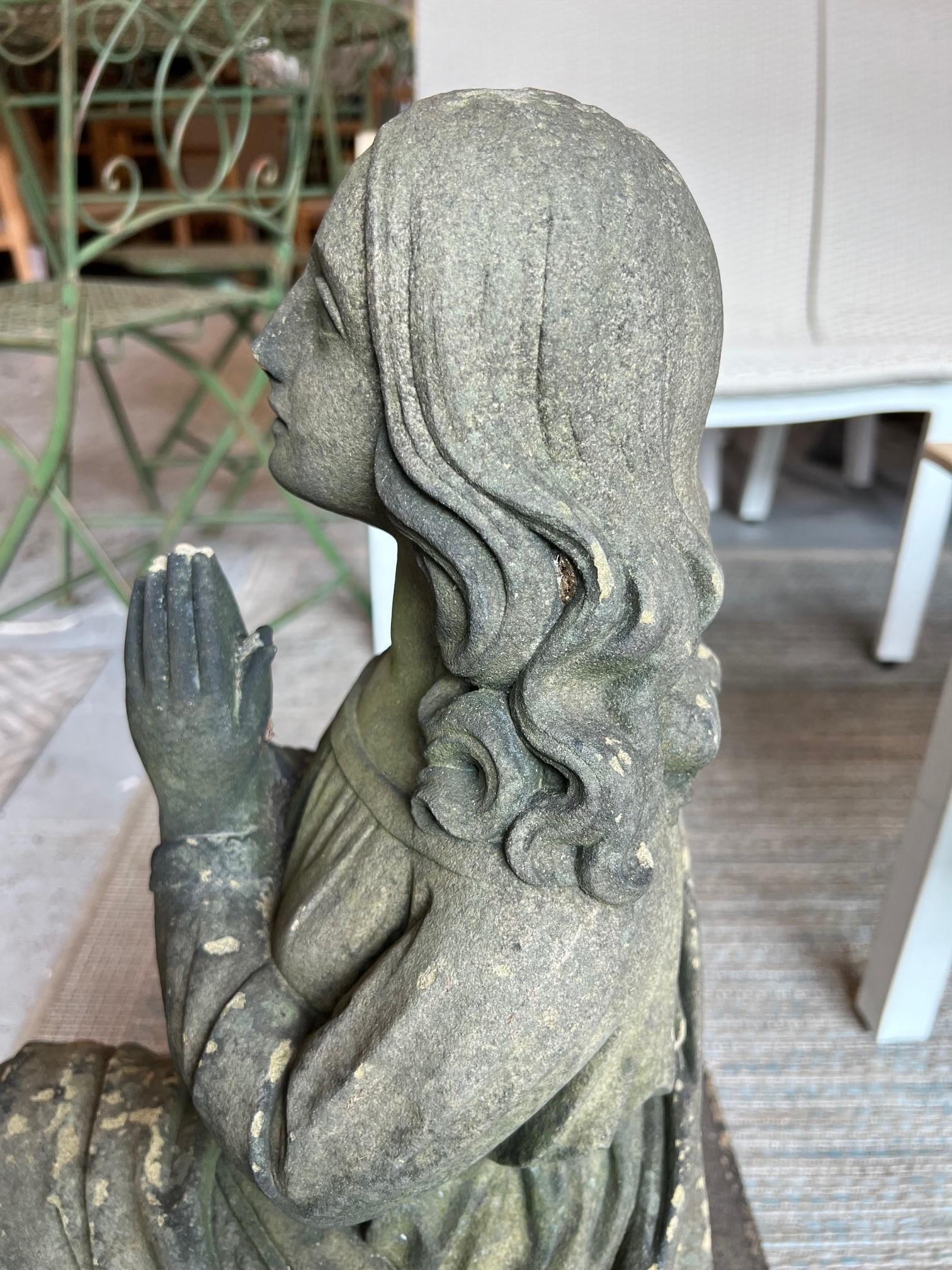 Vintage Cast Stone Outdoor Garden Statue of Figural Female Kneeling in ...