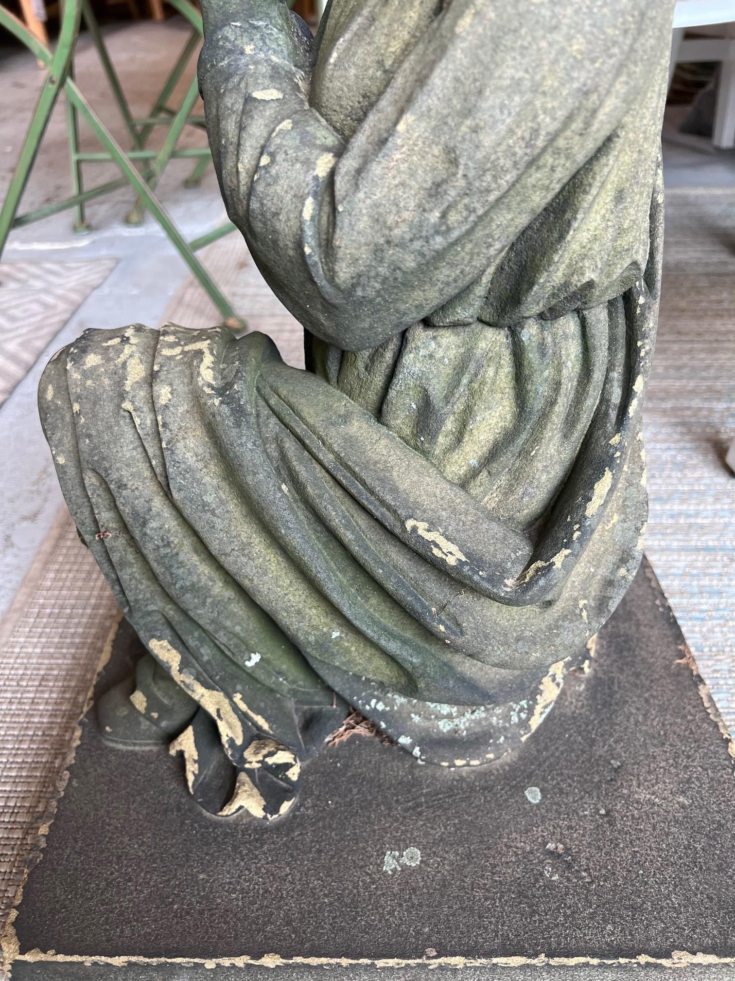 Vintage Cast Stone Outdoor Garden Statue of Figural Female Kneeling in ...