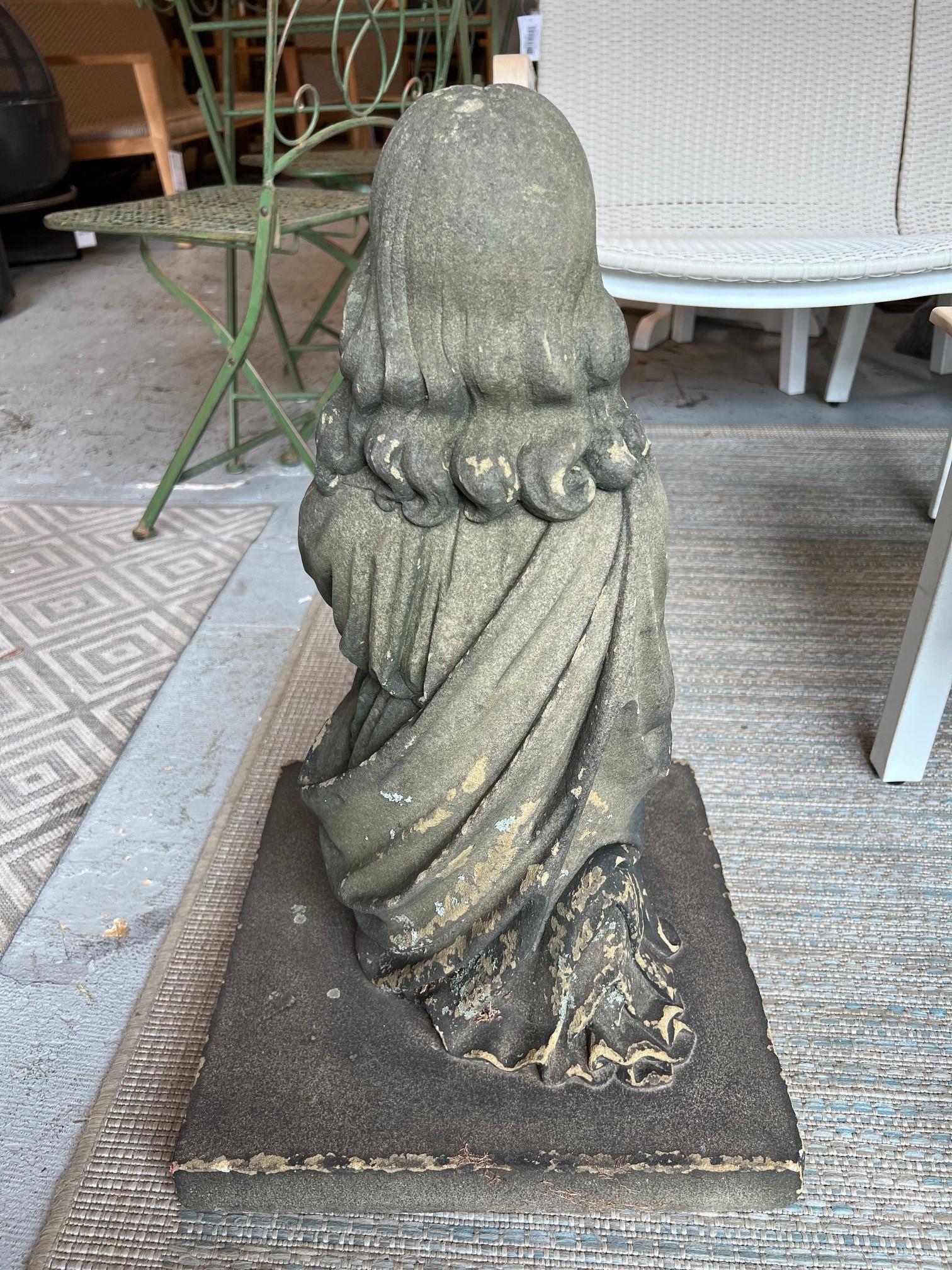 Vintage Cast Stone Outdoor Garden Statue of Figural Female Kneeling in ...