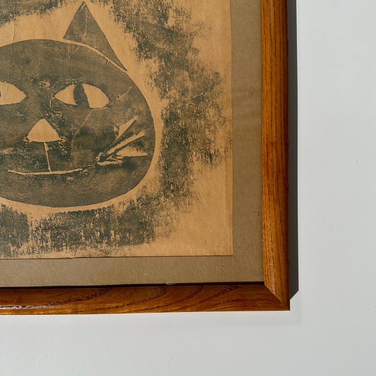Vintage Cat Block Print For Sale at 1stDibs