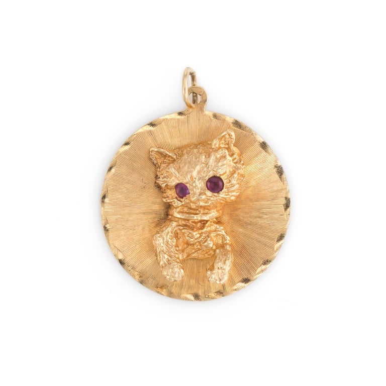 Vintage Cat Medallion Charm Vintage 14k Yellow Gold Estate Fine Animal ...