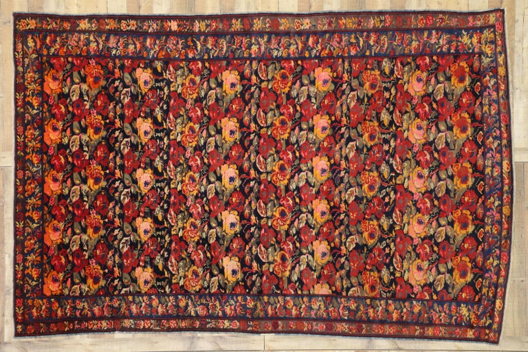 Vintage Caucasian Karabagh Rose Rug with English Cottage Tudor Style ...
