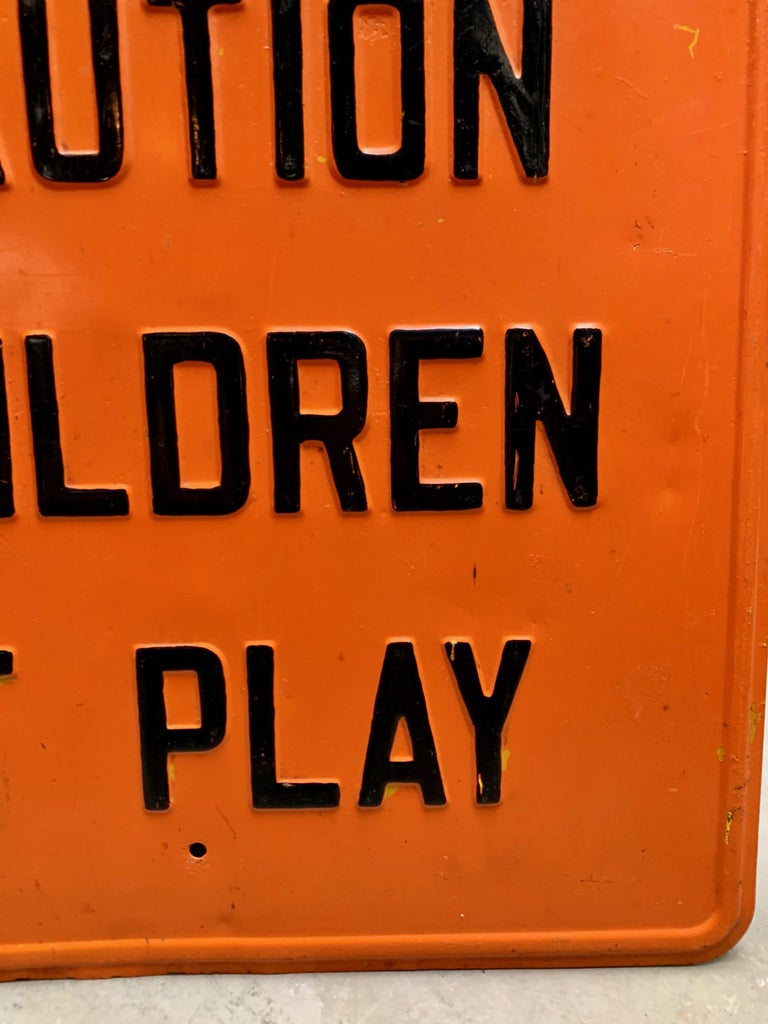 Vintage 'Caution - Children at Play' Metal Road Sign at 1stDibs