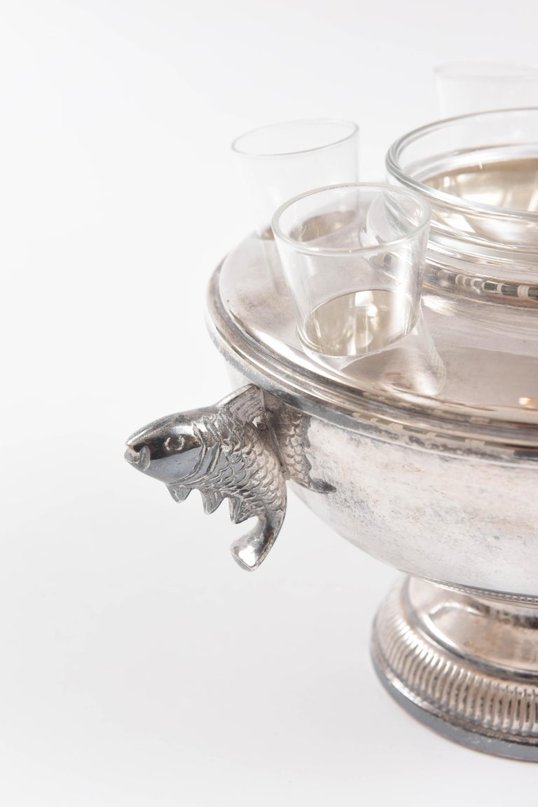 Vintage Caviar and Vodka Server, Silver Plate and Glass with Figural ...