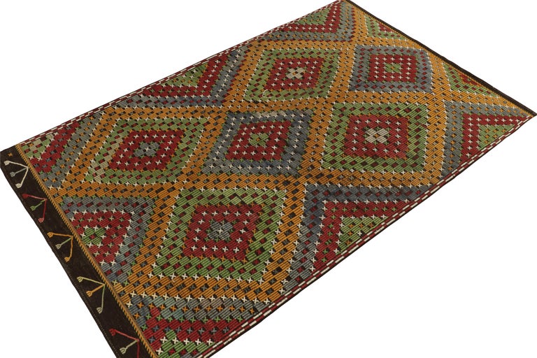 Vintage Kilim in Green, Gold, Red Blue Tribal Geometric Pattern by Rug ...
