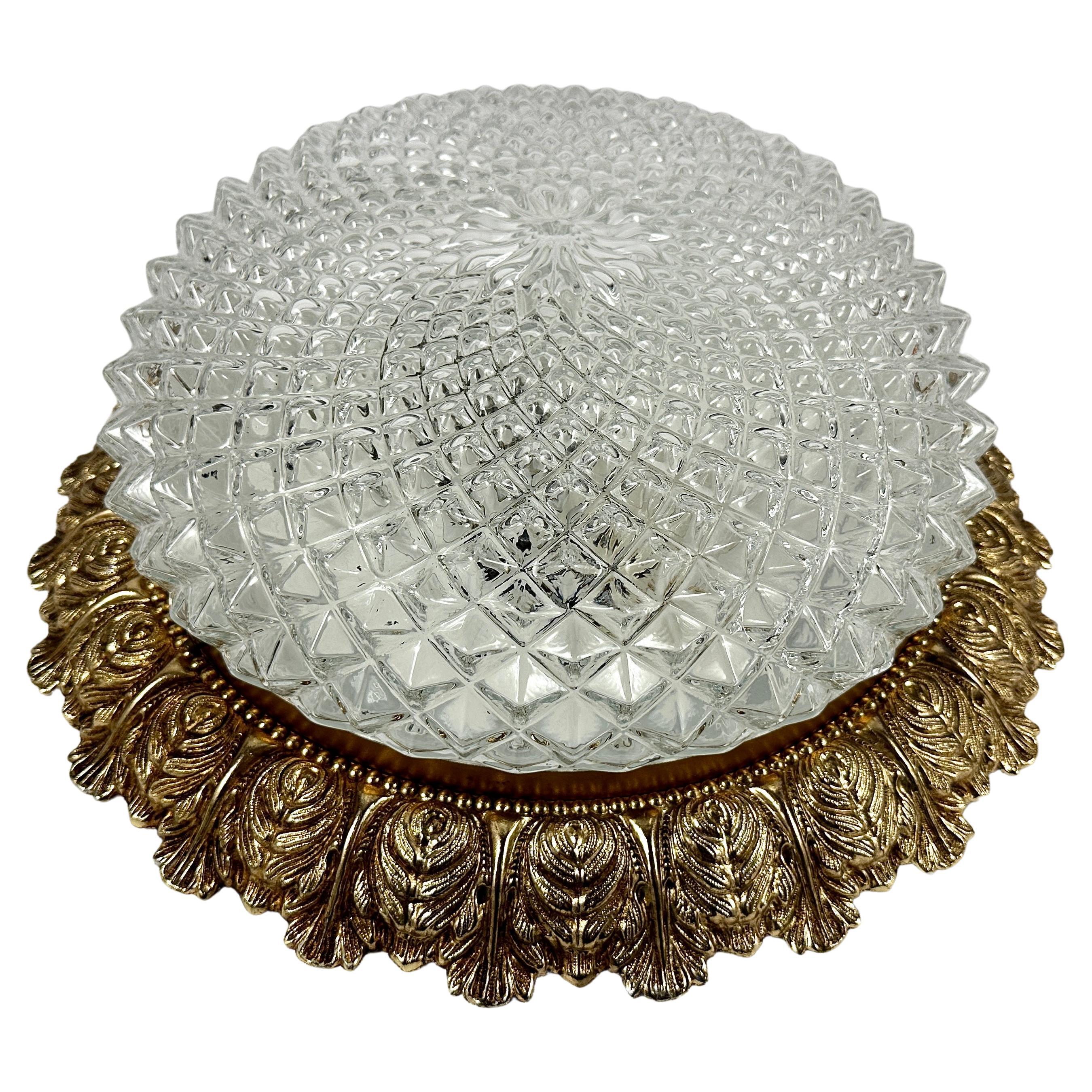 Vintage Ceiling Lamp with Glass Shade In Gilt Bronze Fitting For Sale ...