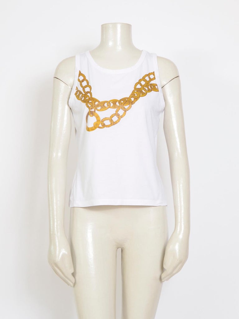Vintage Céline 1990s printed cotton logo chain belt tank top For Sale ...