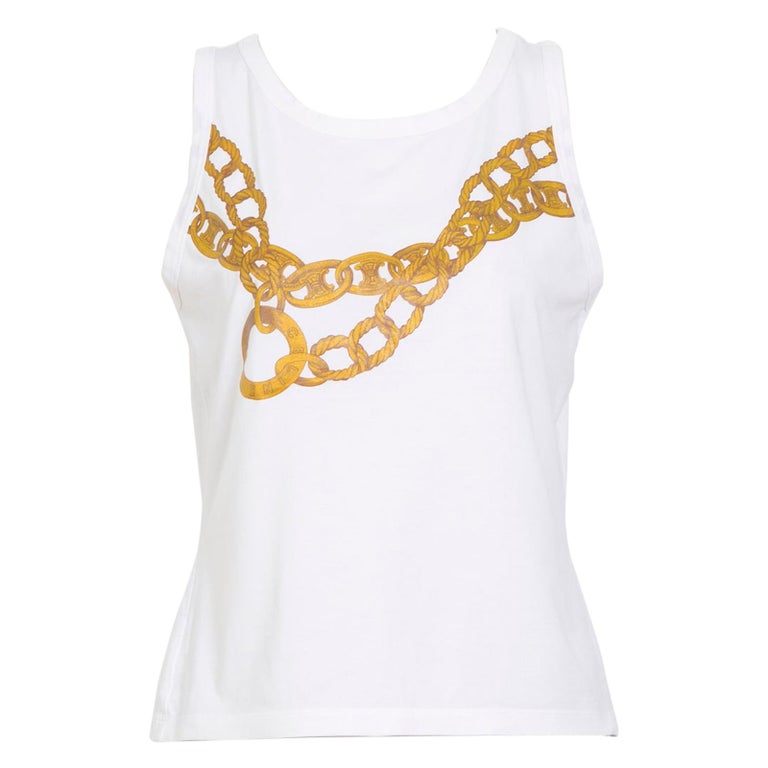 Vintage Céline 1990s printed cotton logo chain belt tank top For Sale ...