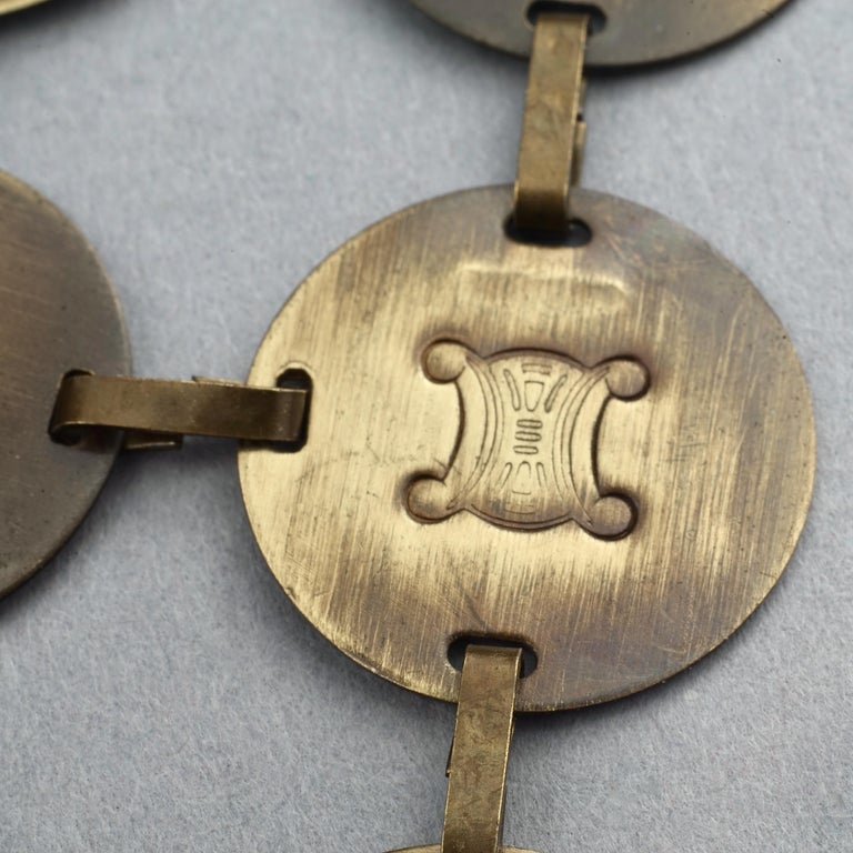 Vintage CELINE Blazon Logo Disc Coin Link Bracelet For Sale at 1stDibs