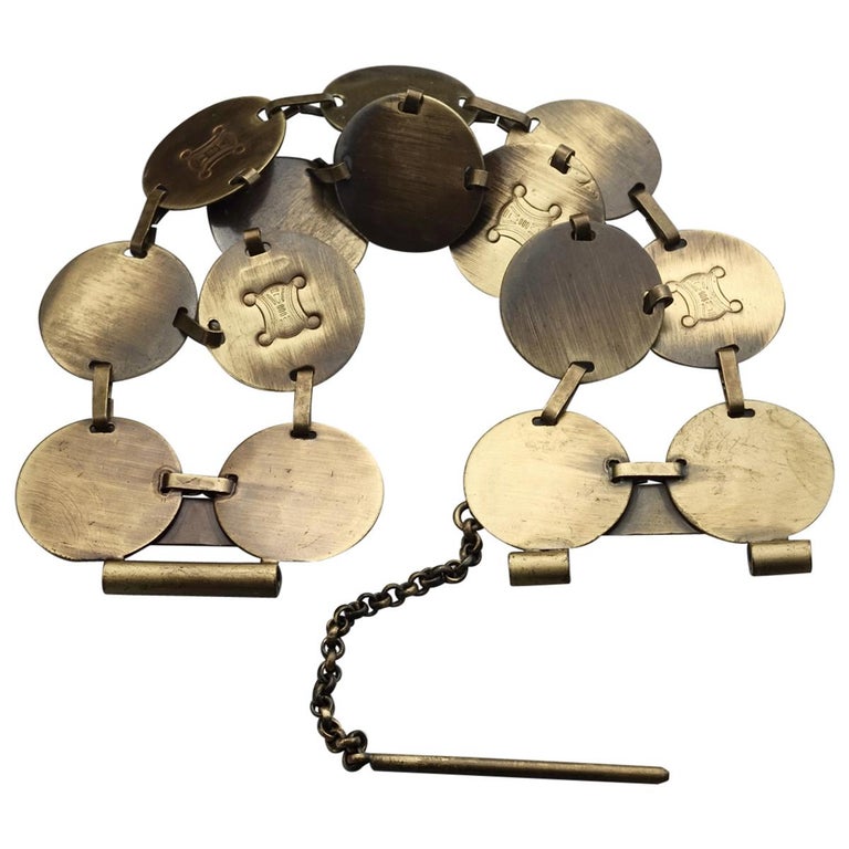 Vintage CELINE Blazon Logo Disc Coin Link Bracelet For Sale at 1stDibs