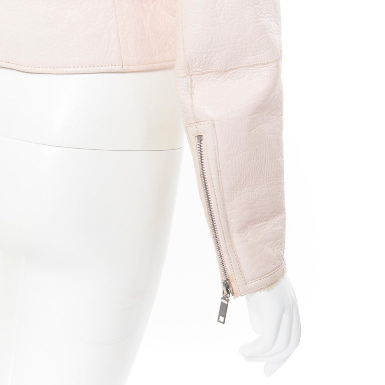 vintage CELINE coated light pink faux shearling lined cropped biker ...