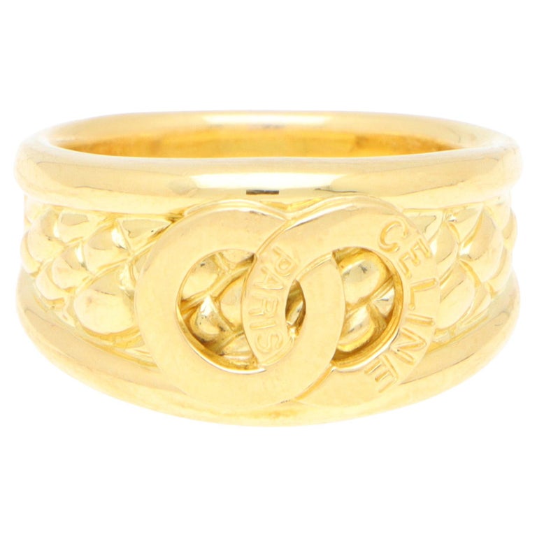 Vintage Celine Logo Band Ring Set in Solid 18k Yellow Gold For Sale at ...
