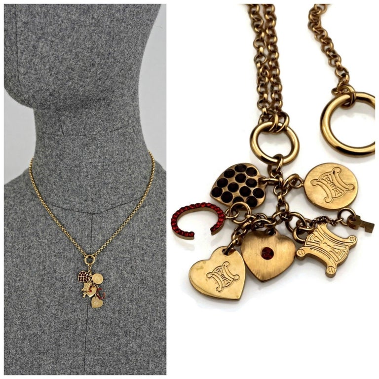Vintage CELINE Logo Multiple Charm Necklace at 1stDibs | celine logo ...