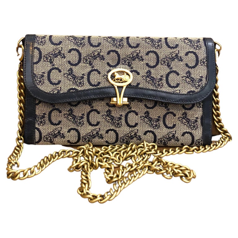 Vintage CELINE Monogram Jacquard Tri-Fold Long Wallet Navy For Sale at ...
