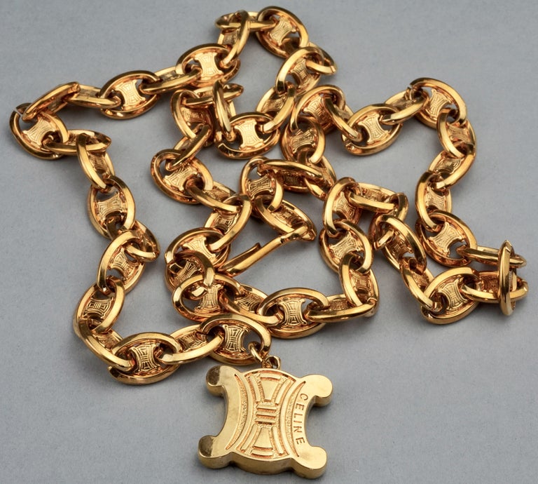 Vintage CELINE PARIS Arc de Triomphe Logo Chain Link Necklace Belt at ...