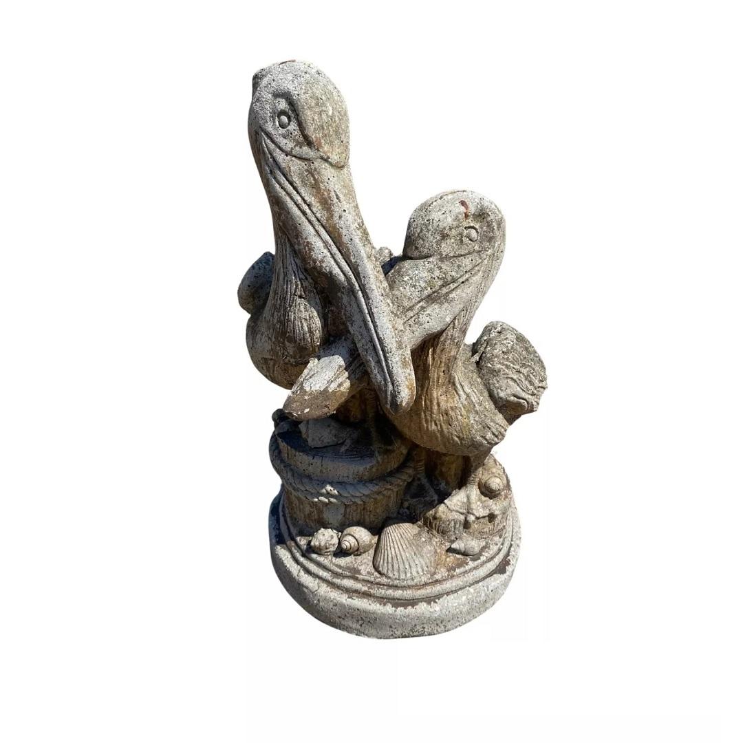 Vintage Cement Pelican Bird Loving Couple Beach Garden Statue Sculpture ...