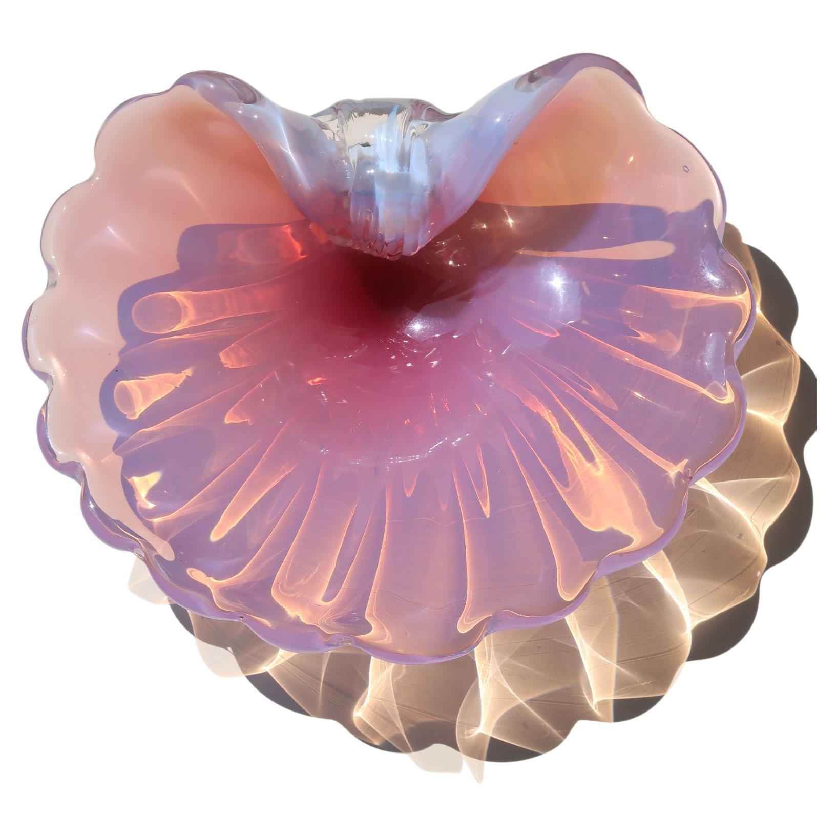 Vintage Italian Murano Vetri 1970 Pink Opal Shell Glass Bowl Signed For ...