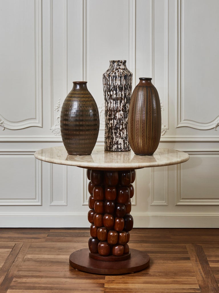 Vintage Center Table in Wood and Travertine, 1970s For Sale at 1stDibs